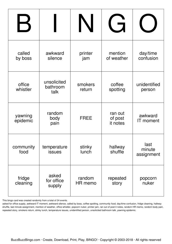 2018 Office Party Bingo Cards To Download Print And Customize 